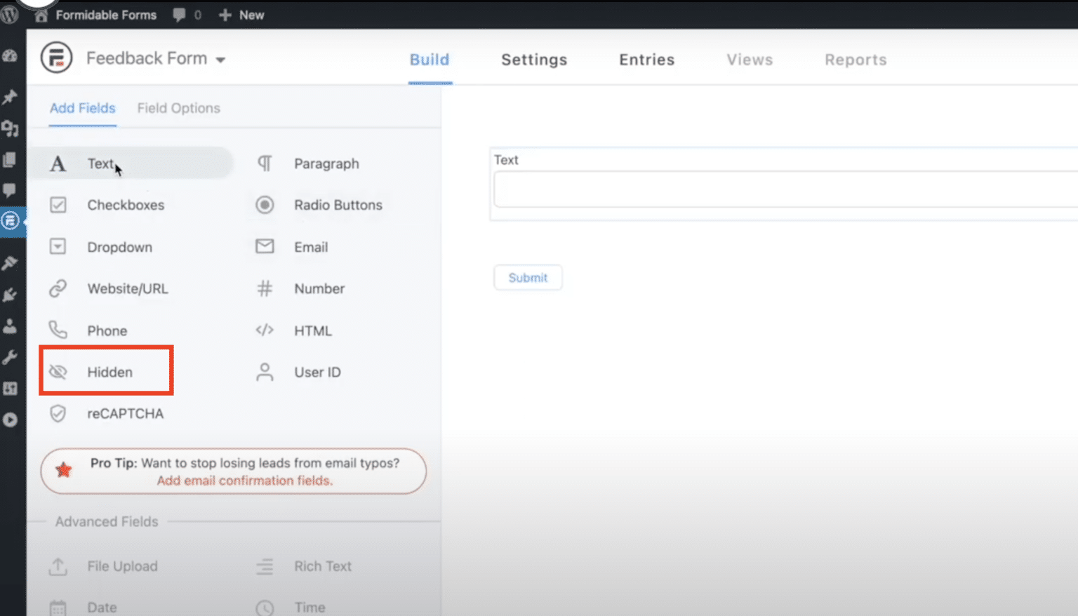 Adding Hidden Fields to Formidable Forms | Attributer