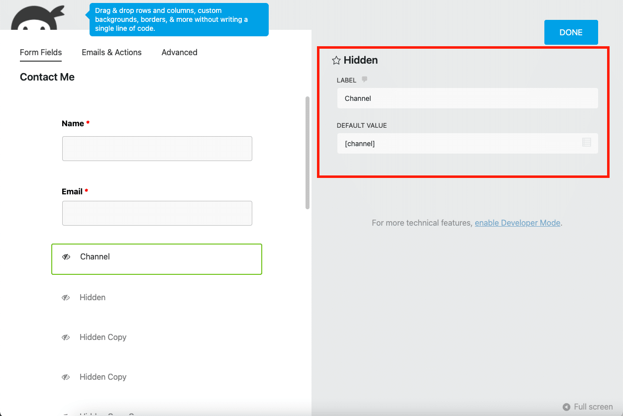 Add Hidden Fields to Ninja Forms | Attributer