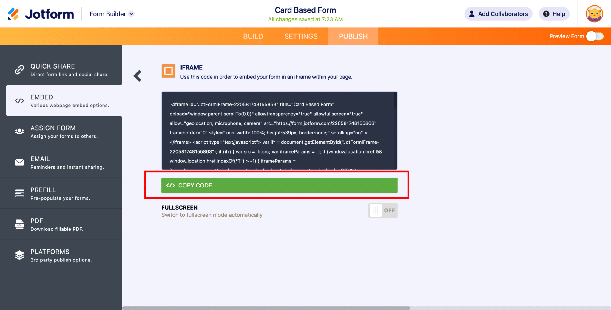 Embed a Jotform Card Form | Attributer