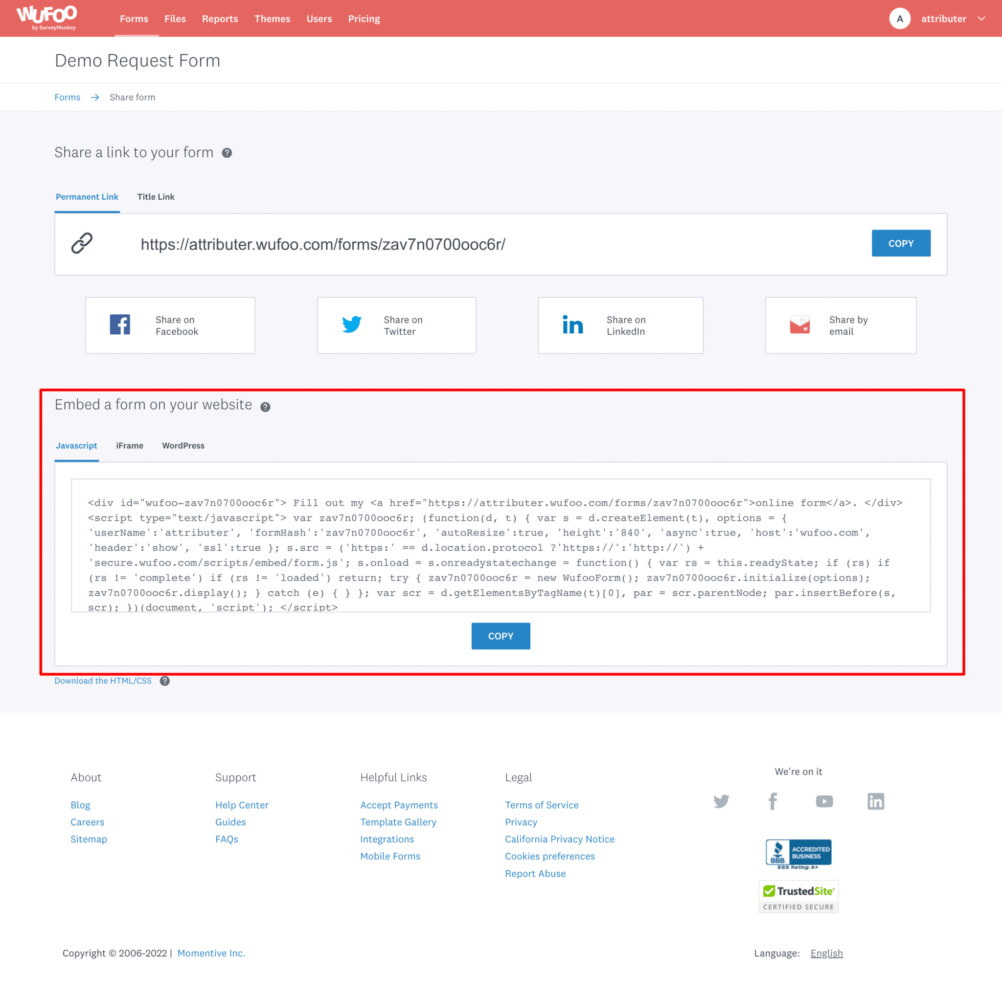 Add hidden fields to Wufoo forms | Attributer