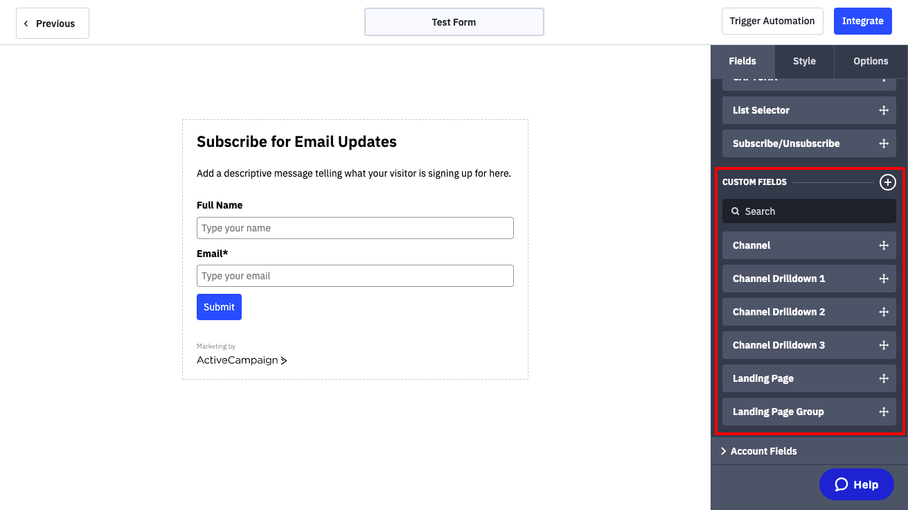 Add hidden fields to ActiveCampaign forms | Attributer