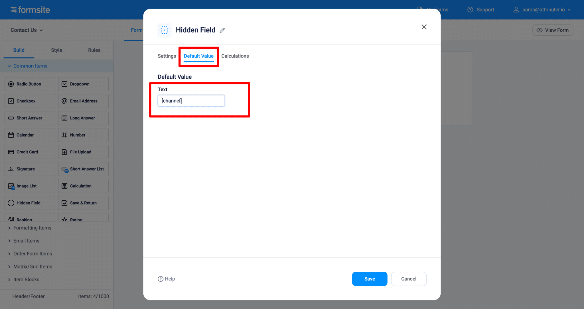 Add hidden fields to Formsite | Attributer