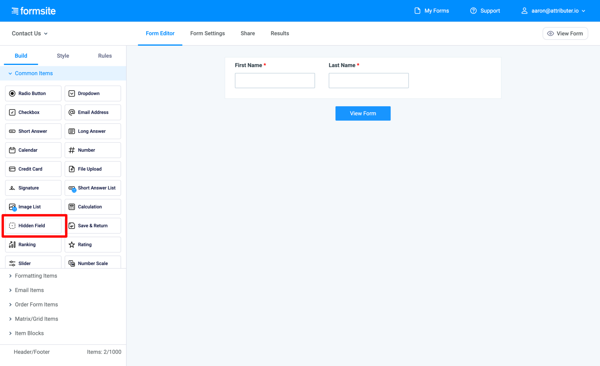 Add hidden fields to Formsite | Attributer