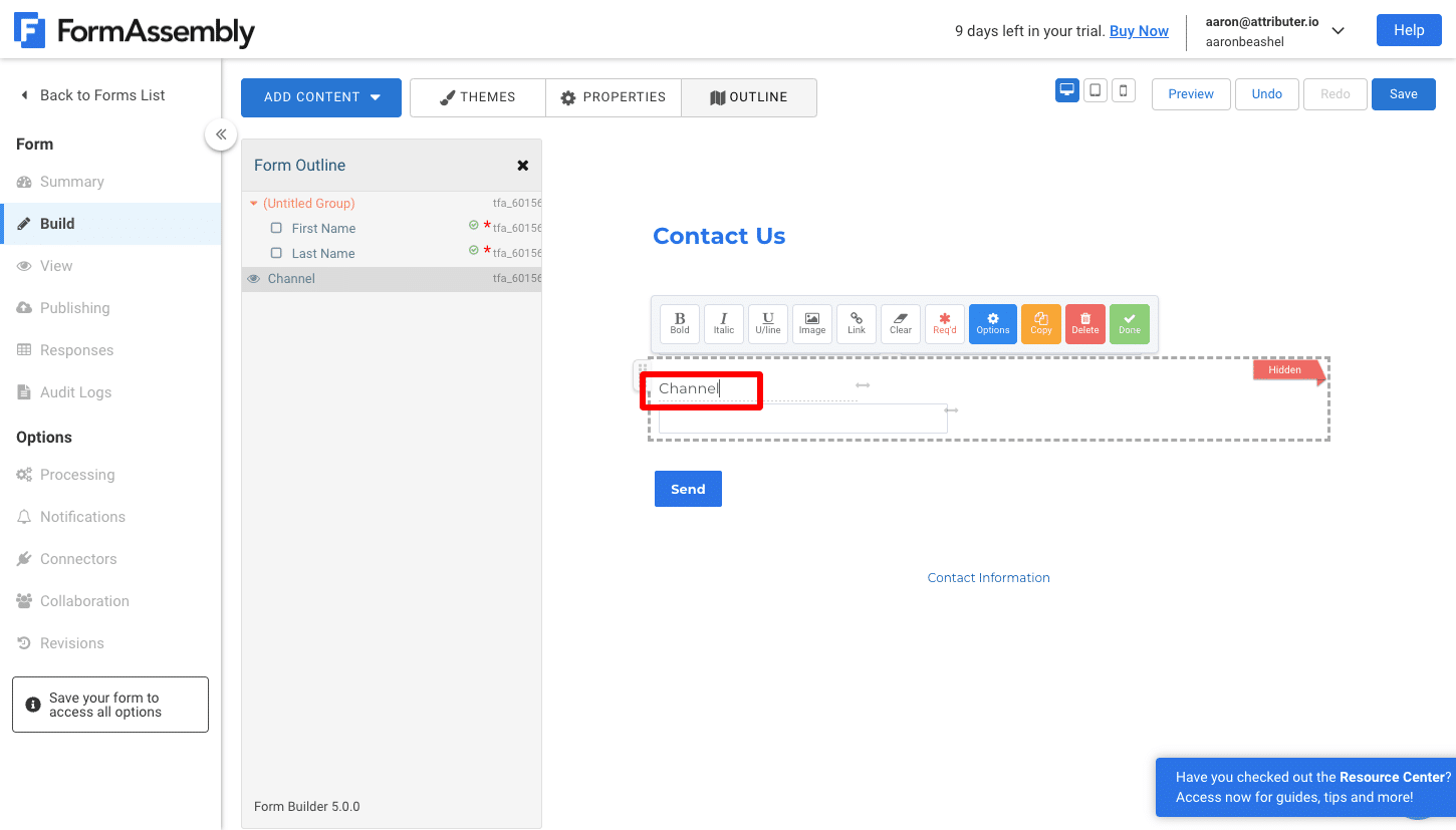 Add hidden fields to FormAssembly | Attributer