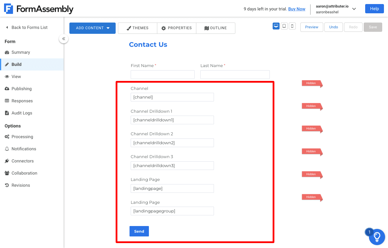 Add hidden fields to FormAssembly | Attributer