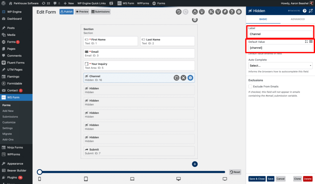 Add hidden fields to WS Forms | Attributer